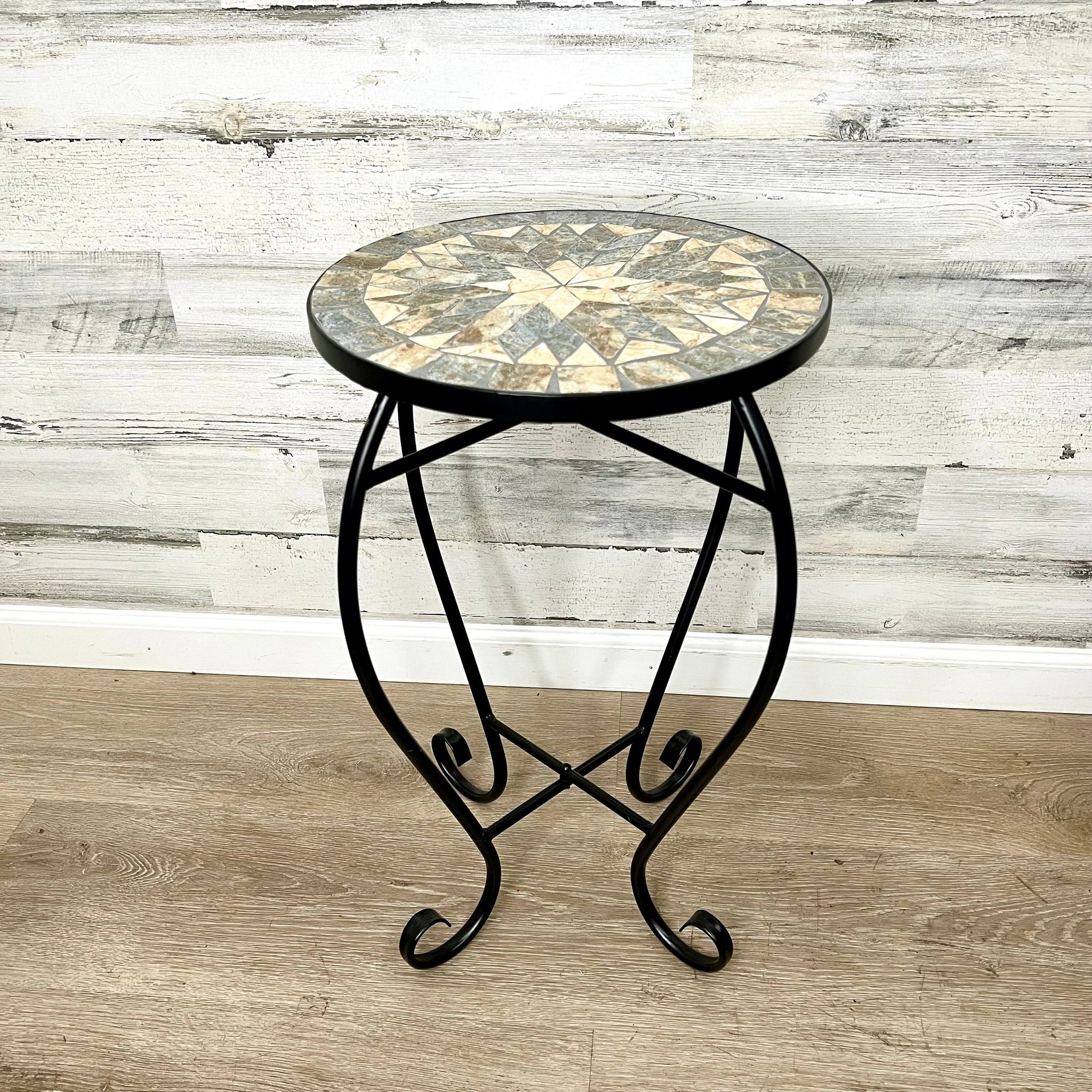 Plant Stand – Black Metal Mosaic Tile Sunburst – 23-inch