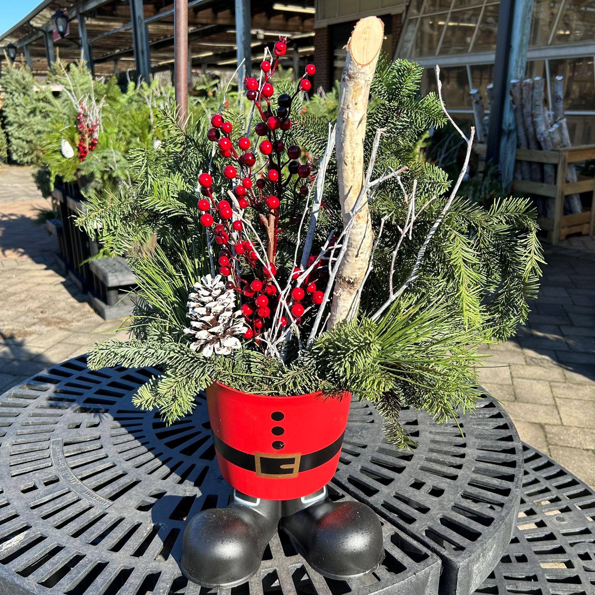 Santa Boots Holiday Evergreen Planter - 8-inches